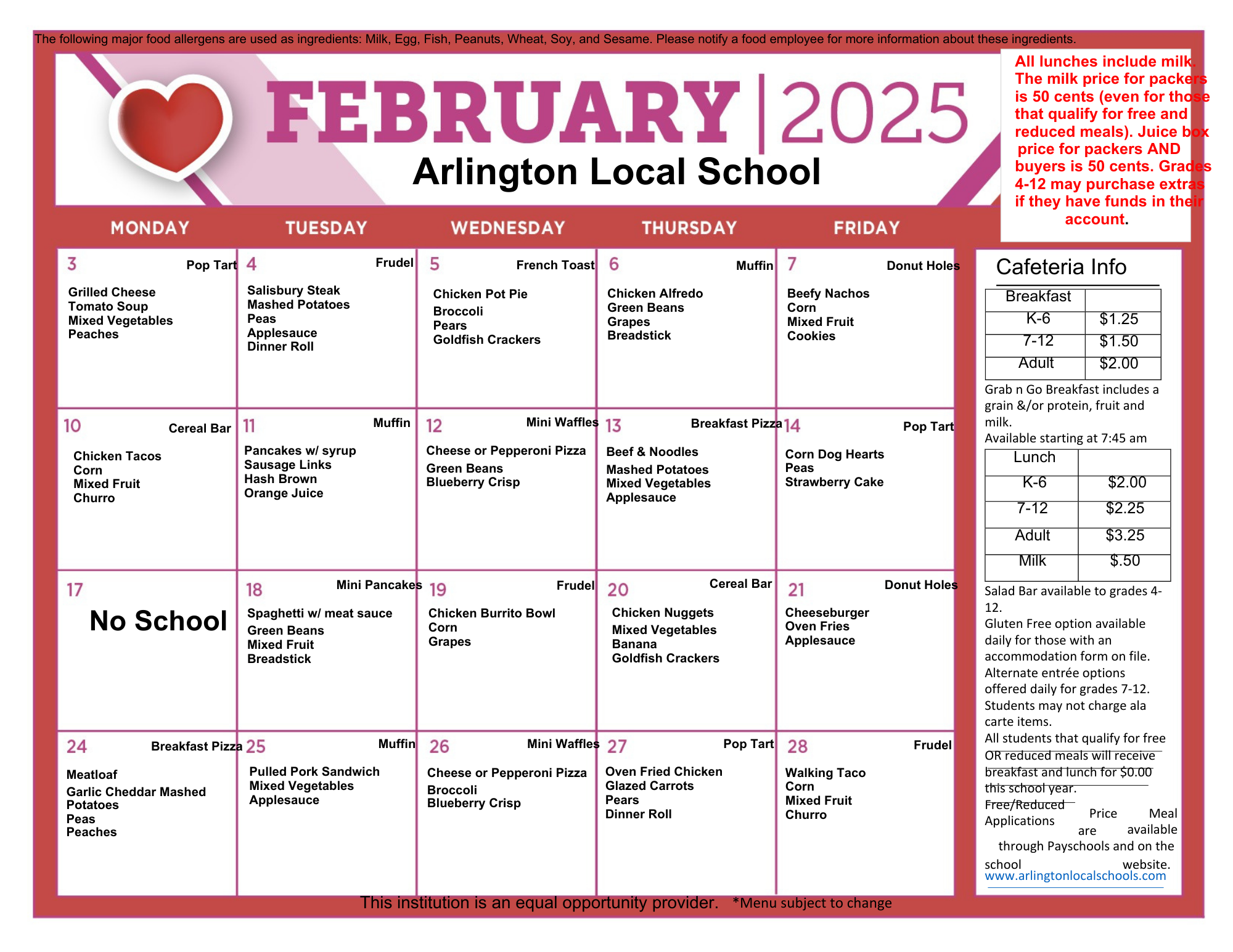 Lunch Menu - Arlington Local Schools